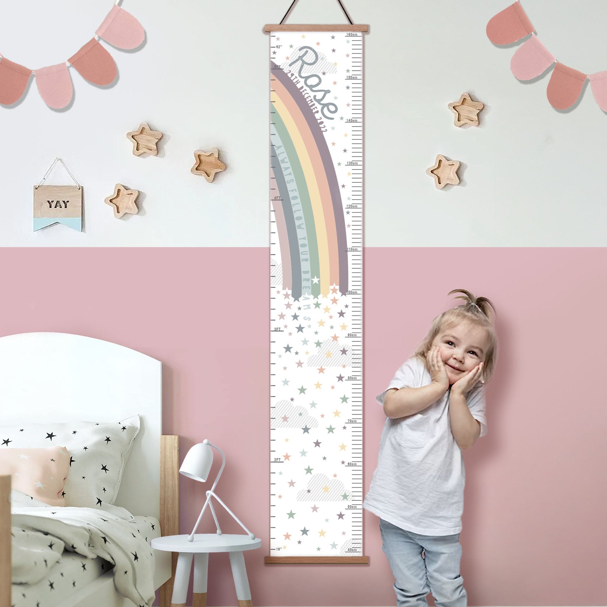 Pink Flower Height Measurement Chart Canvas Wall Decor Pink Flower ...